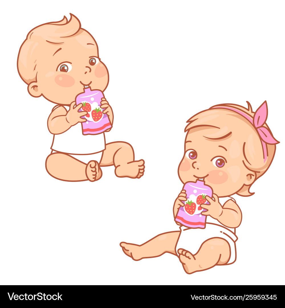 Children holding pack juice drink through Vector Image