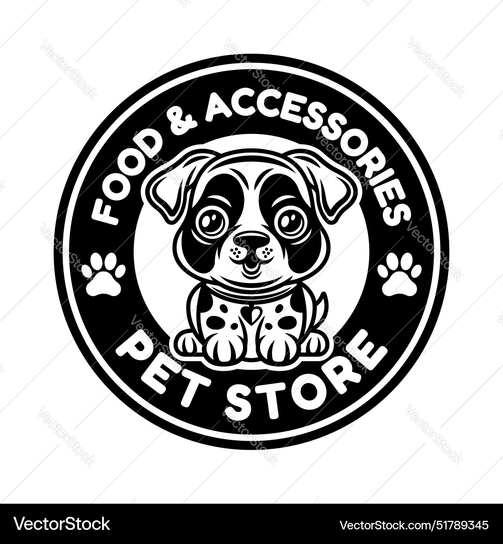 Pet store round emblem concept with cute Vector Image