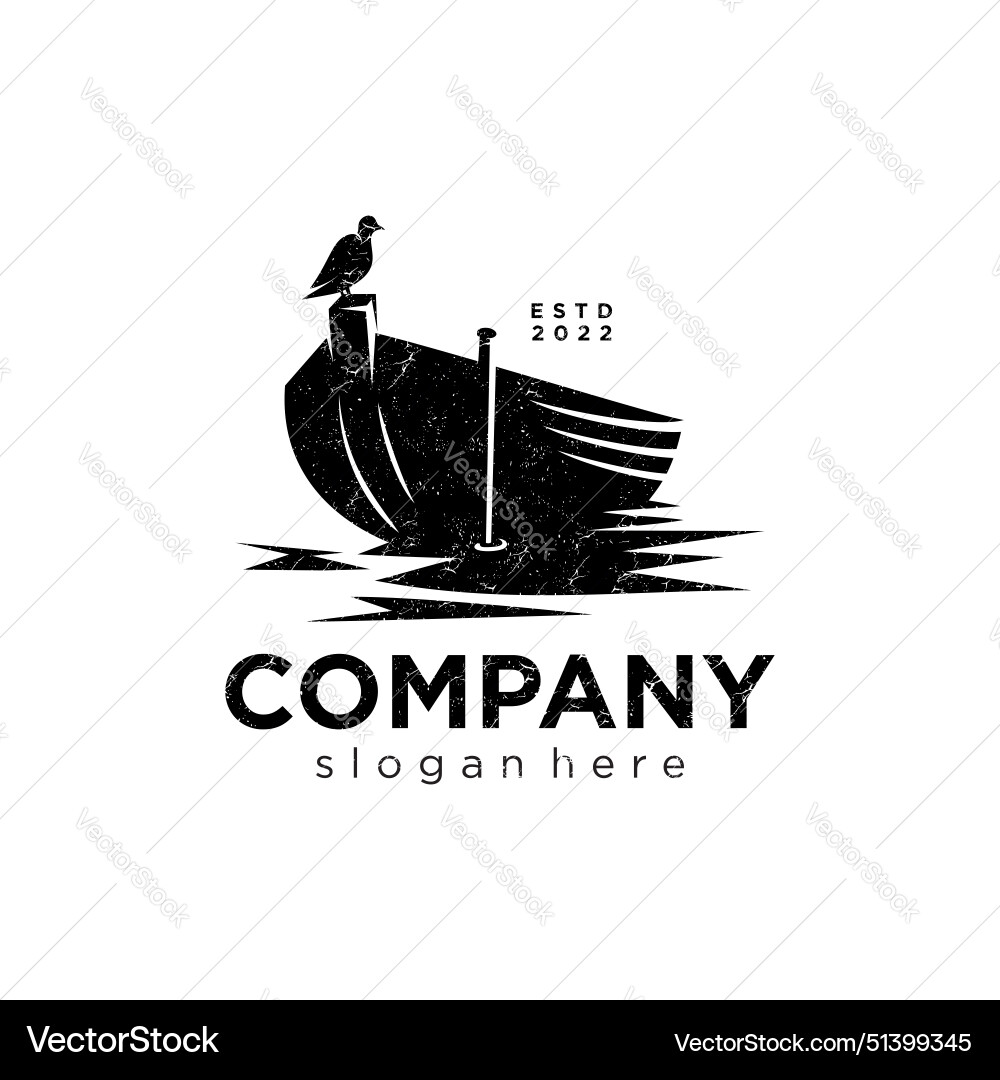 Row boat logo with paddle bird black silhouette Vector Image