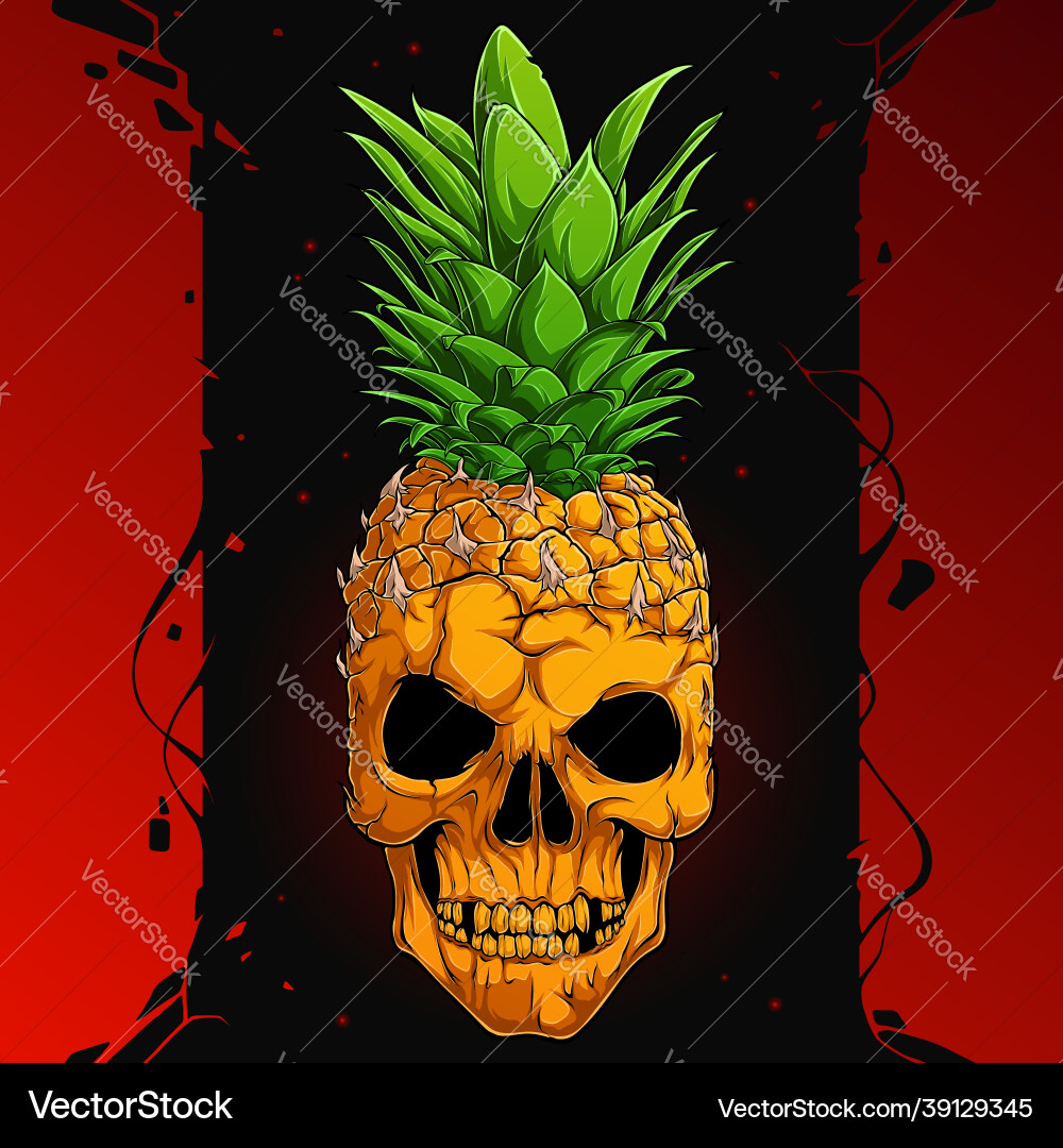 Scary pineapple skull half skeleton Royalty Free Vector