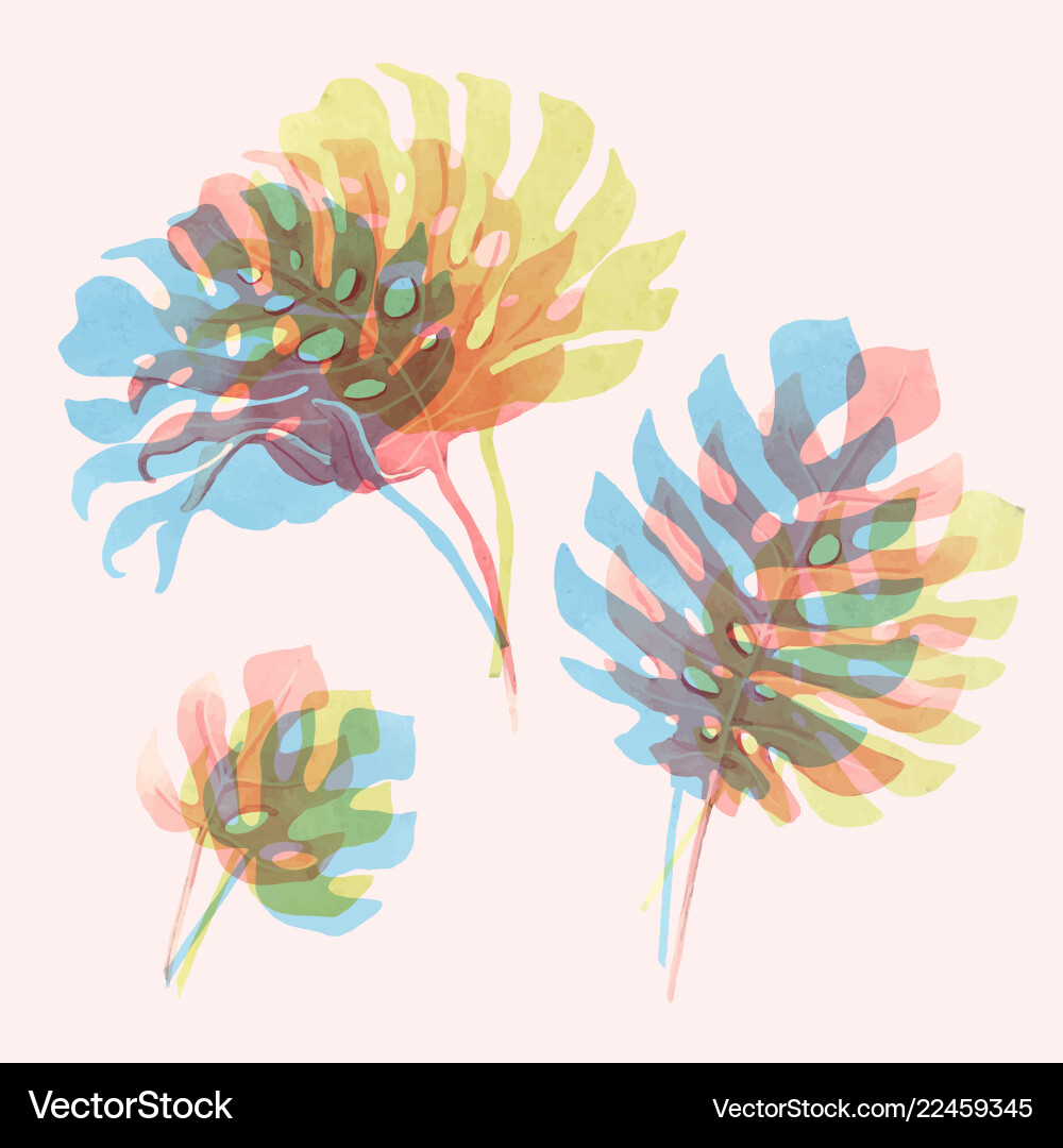 Watercolor tropical palm leaf set Royalty Free Vector Image