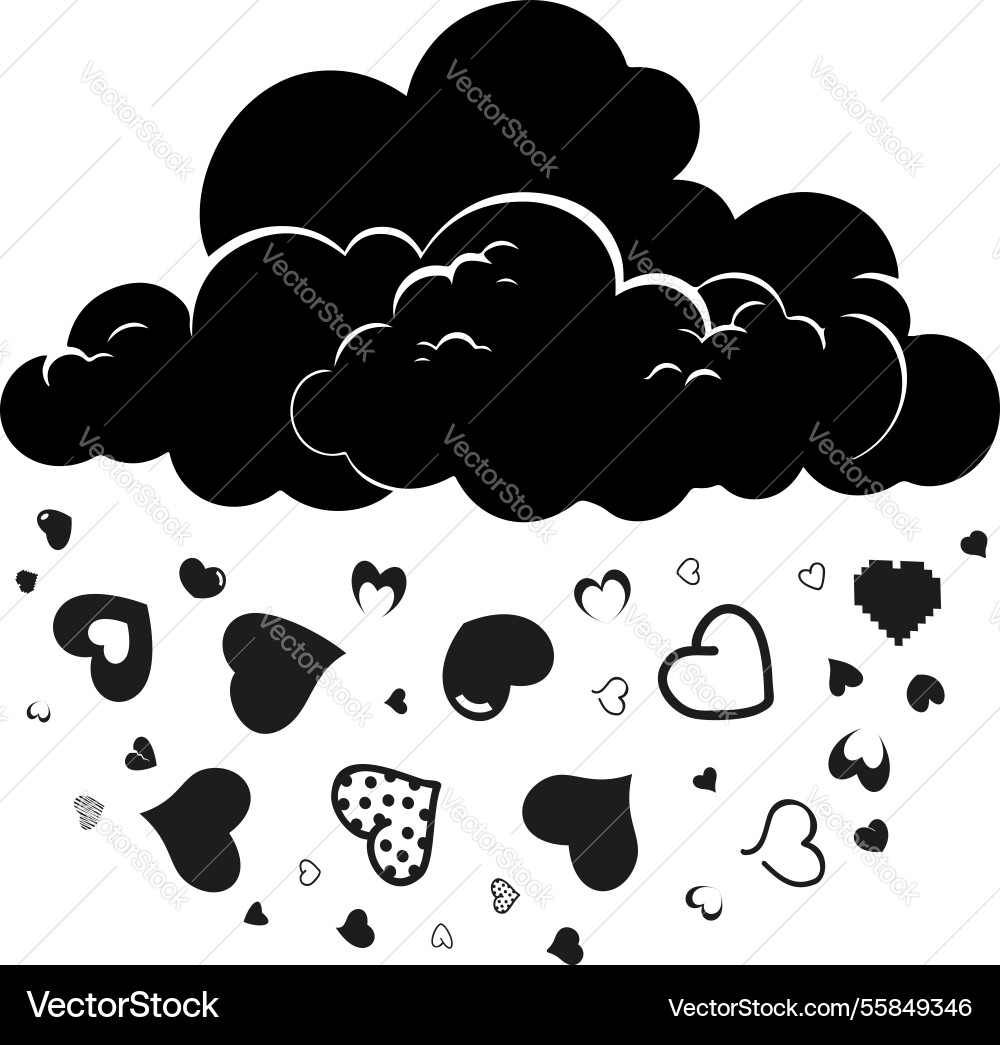 Clouds raining hearts hand drawn art Royalty Free Vector