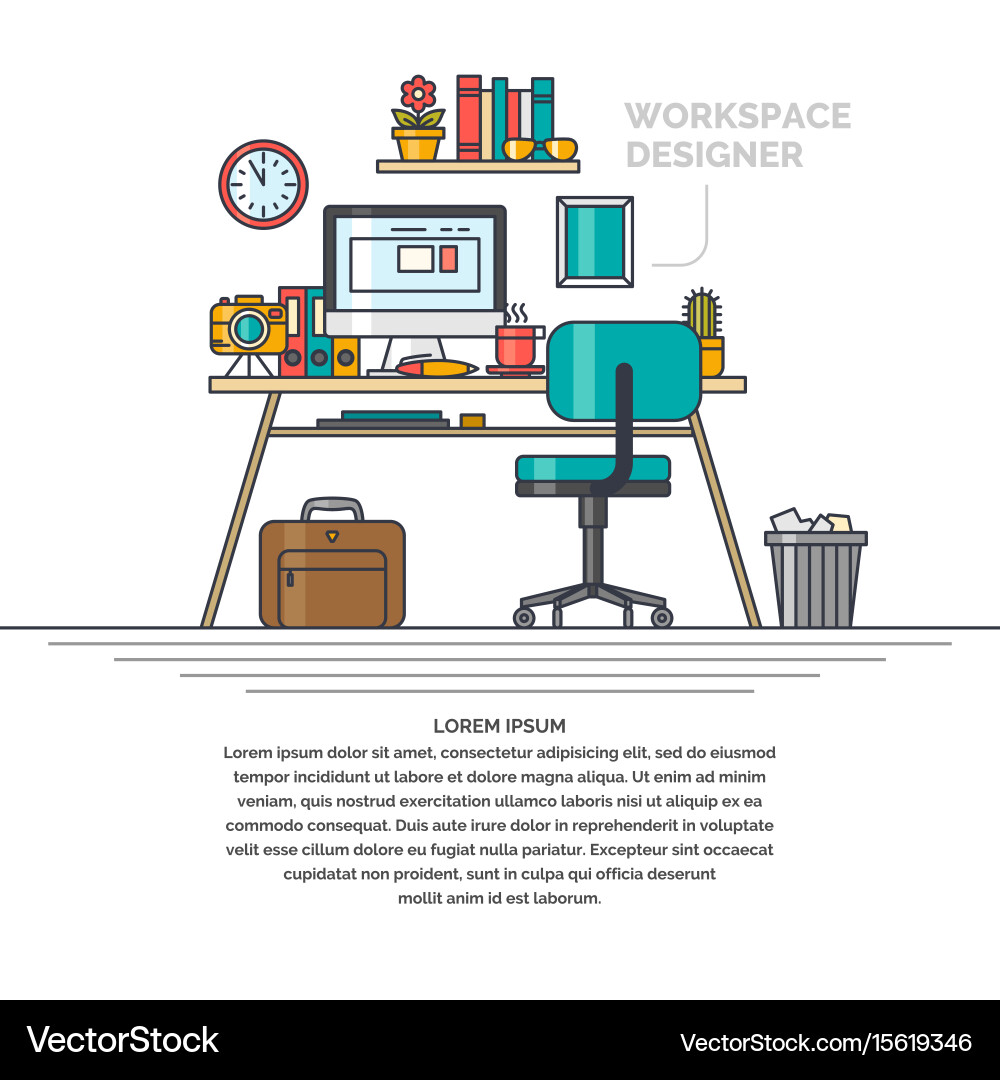 Linear workspace for designer Royalty Free Vector Image