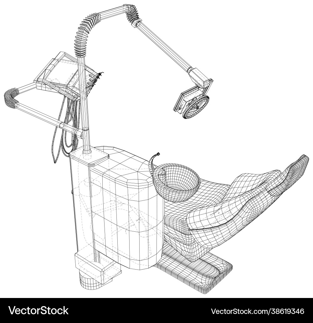 Outline drawing dental chair rendering Royalty Free Vector