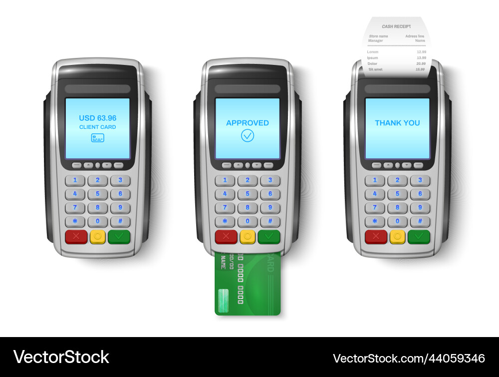 Realistic acquiring bank pos set Royalty Free Vector Image