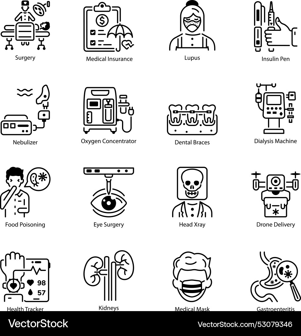 Set of medical tools linear icons Royalty Free Vector Image