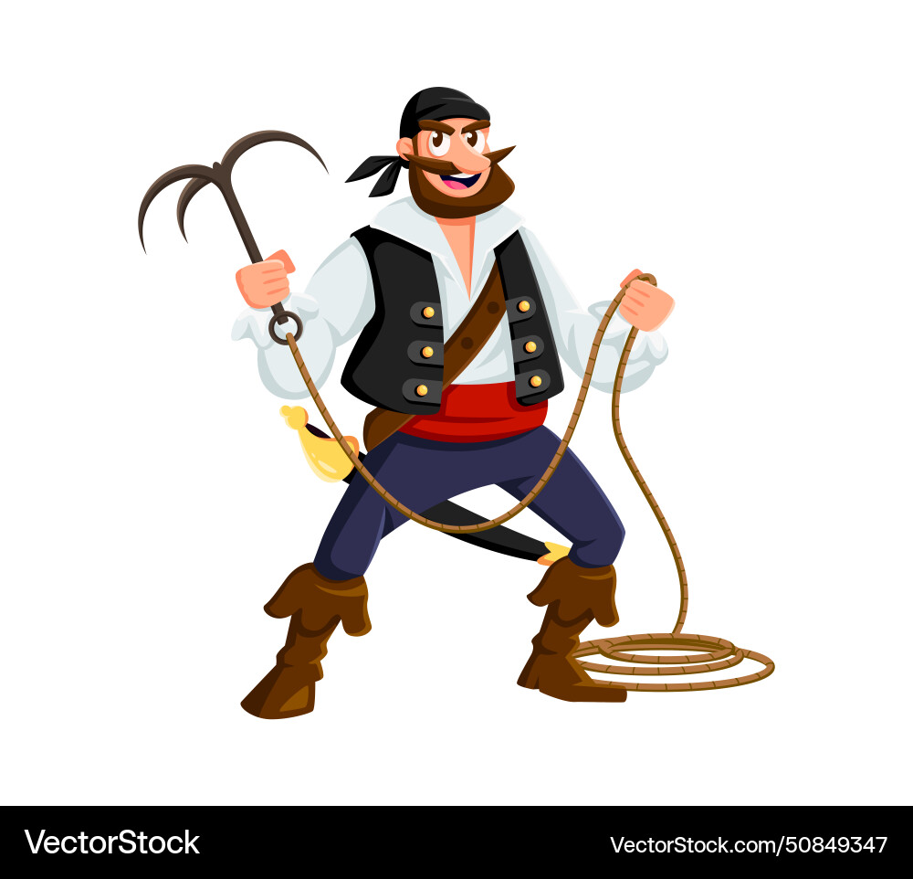 Cartoon pirate character with grappling hook Vector Image