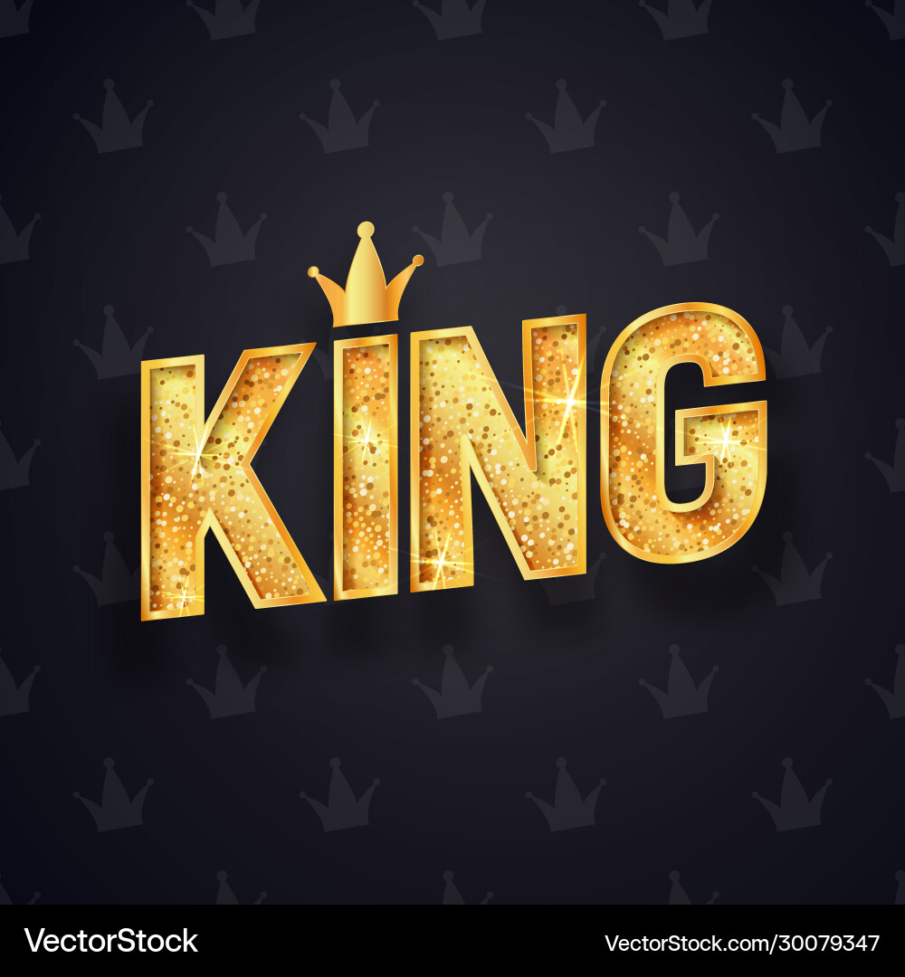 Gold king text with decorative golden crown Vector Image