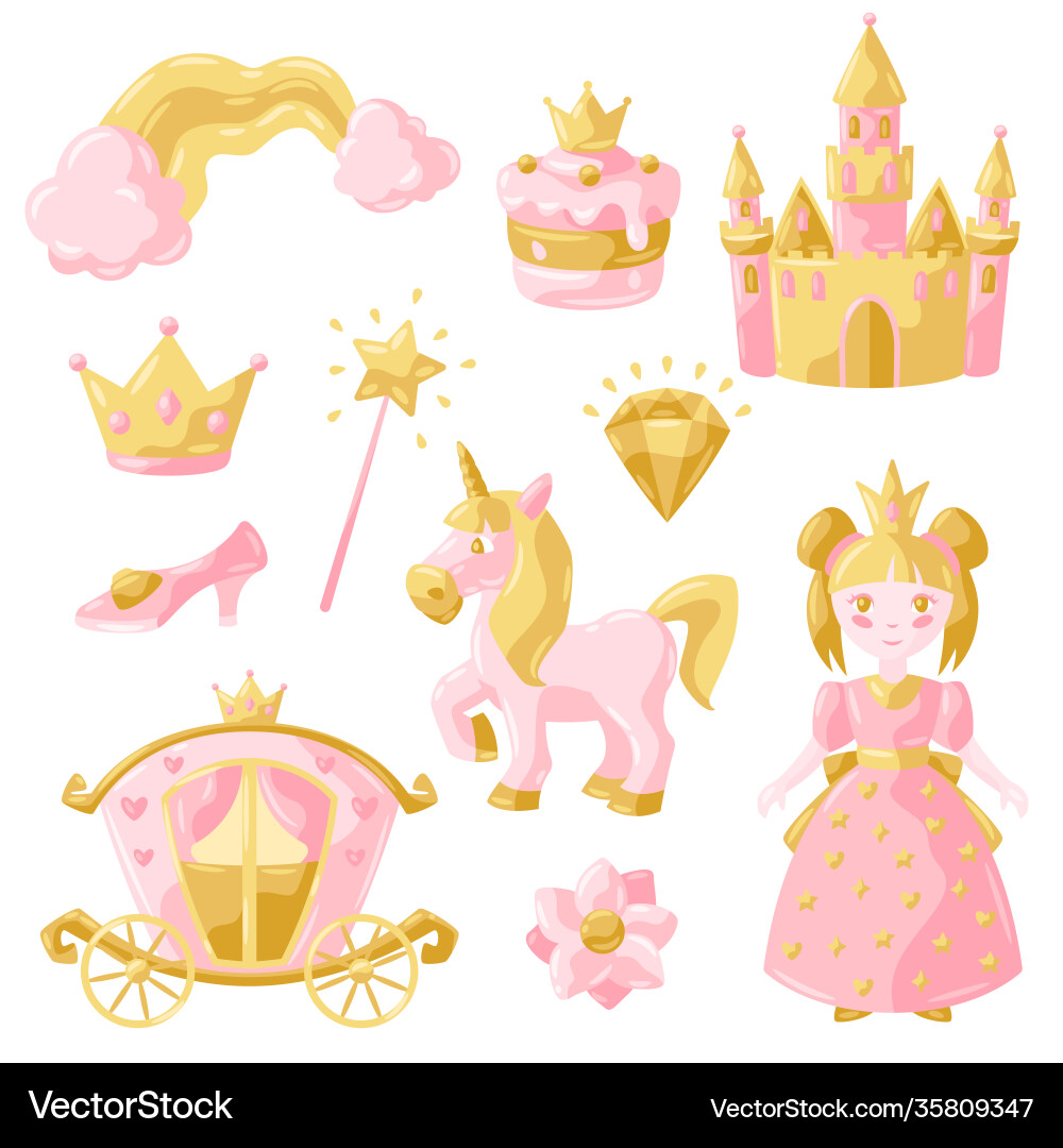 Princess party items set Royalty Free Vector Image
