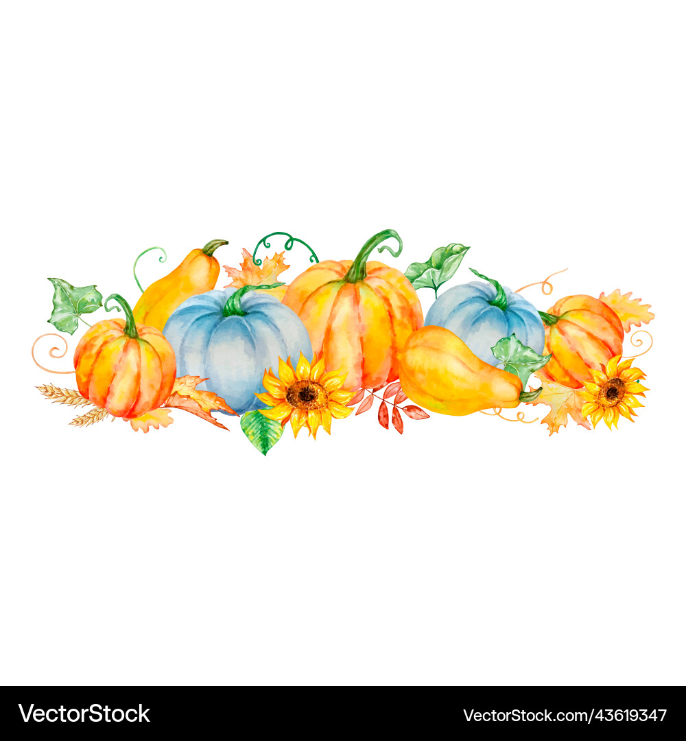 Watercolor autumn pumpkins composition Royalty Free Vector