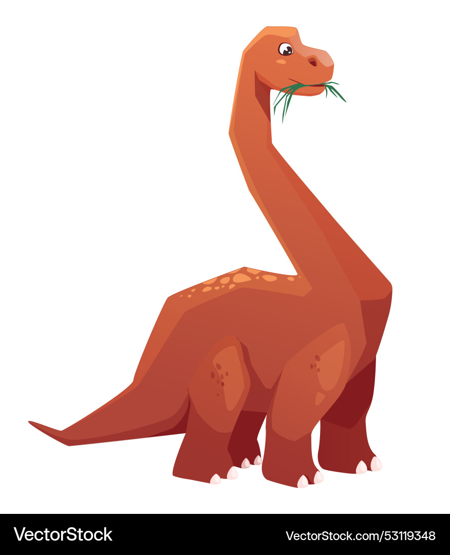 Cute dinosaur eating grass flat Royalty Free Vector Image