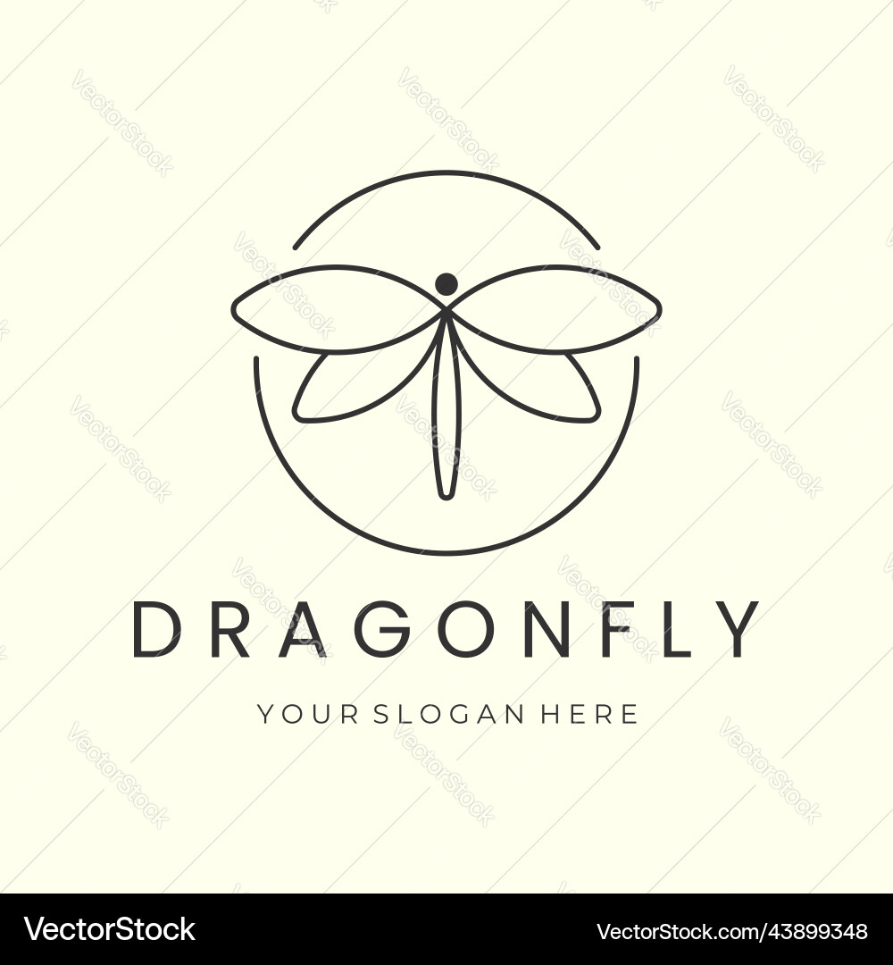 Dragonfly with linear and emblem style logo Vector Image