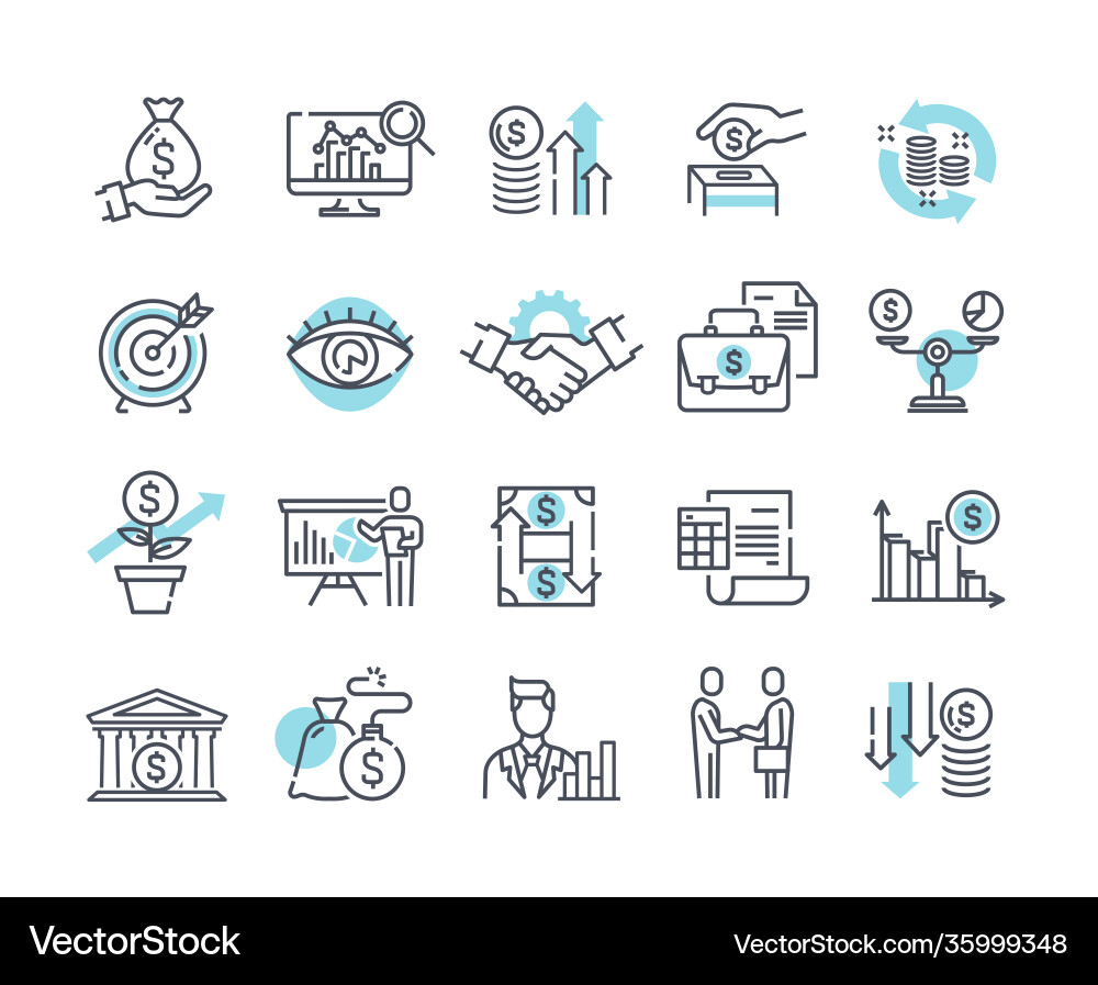 Financial management outline icons Royalty Free Vector Image