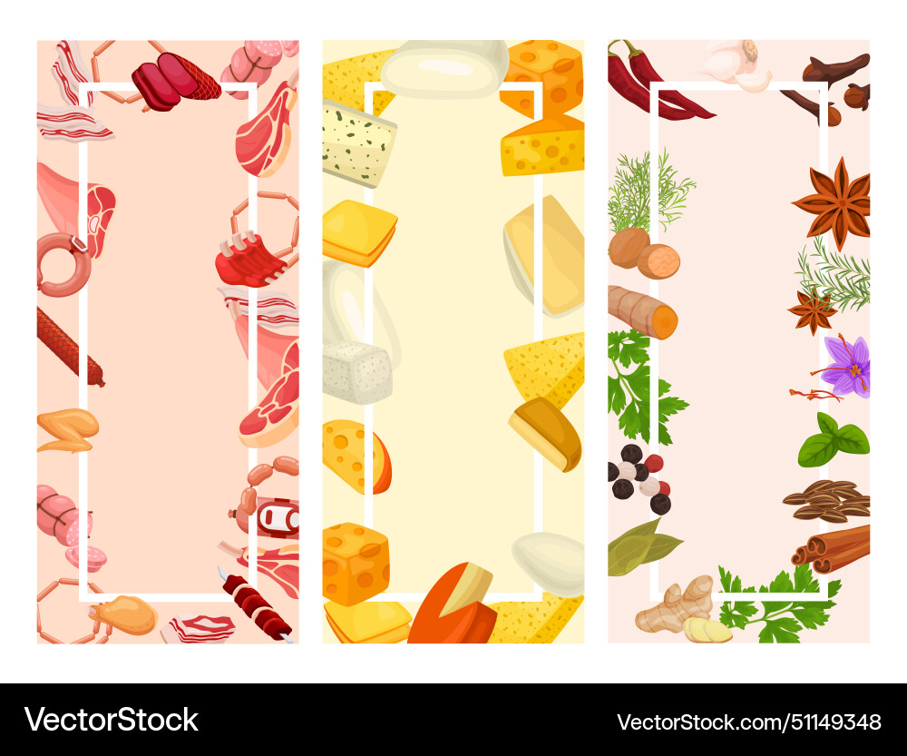 Food frame rectangle banner with meat cheese and Vector Image