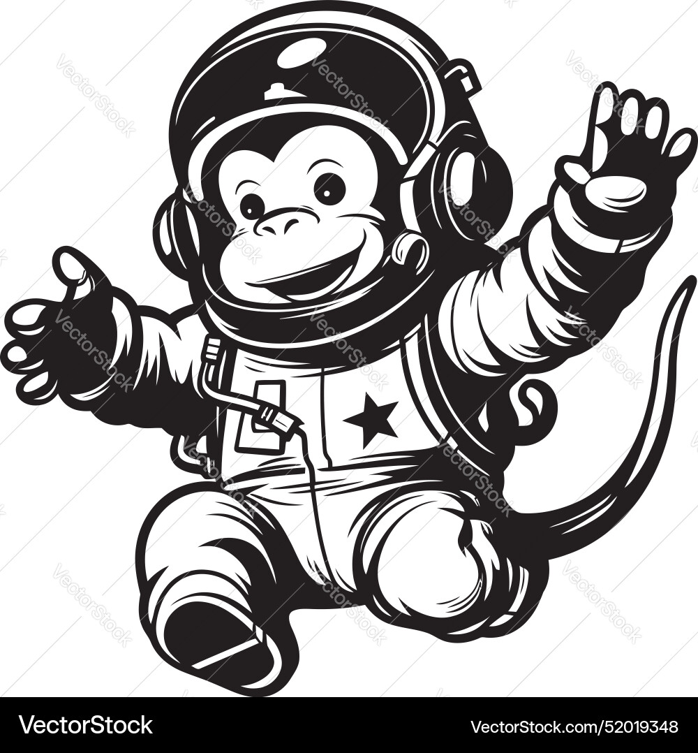 Interstellar monkey odyssey black emblem cosmic Vector Image