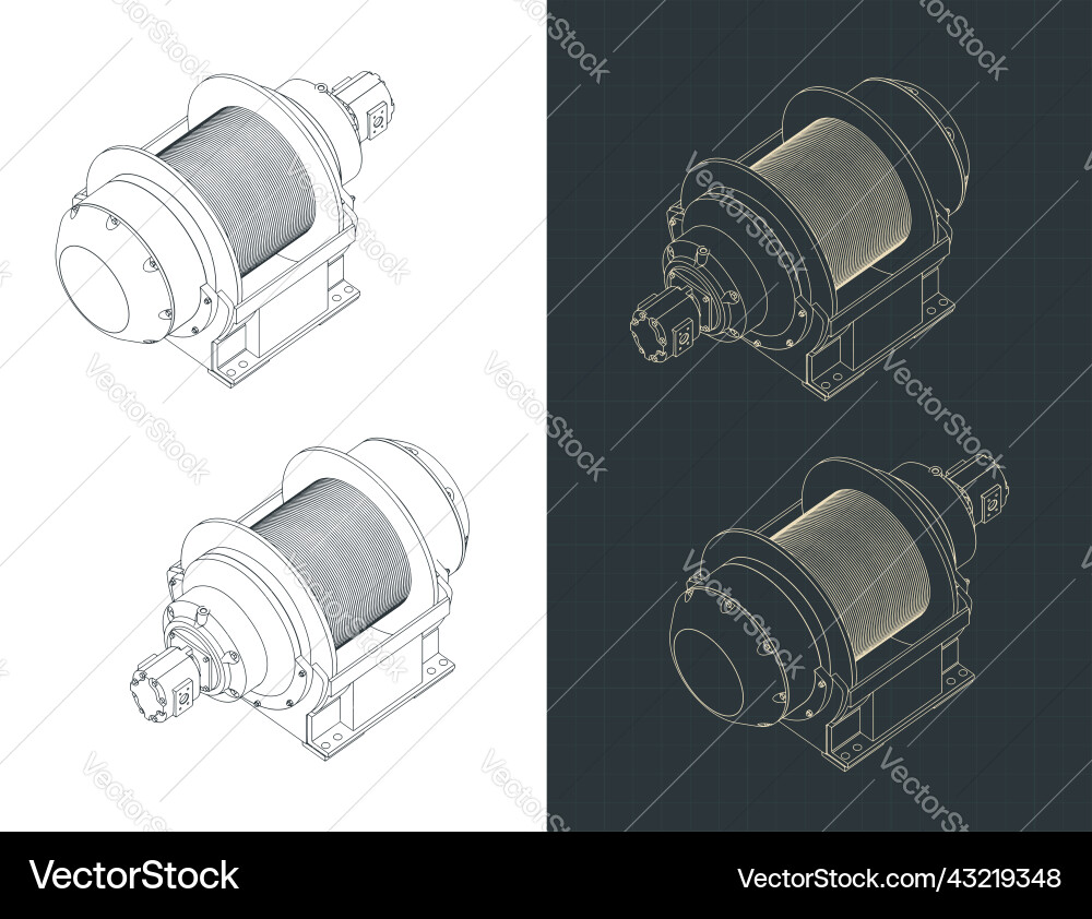 Large hydraulic winch isometric drawings Vector Image