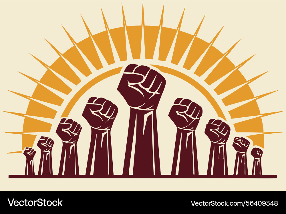 Many raised fists symbolize collective strength Vector Image