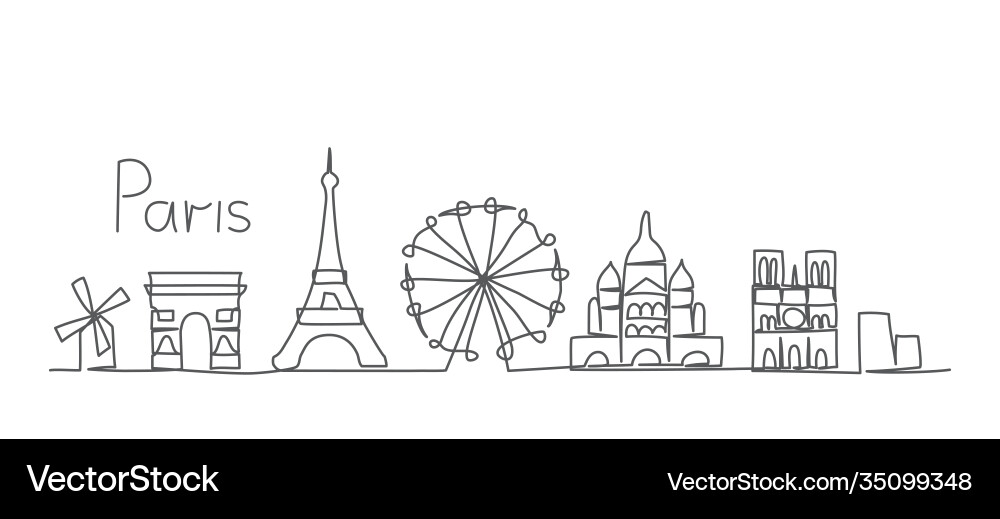 Paris one line drawing Royalty Free Vector Image