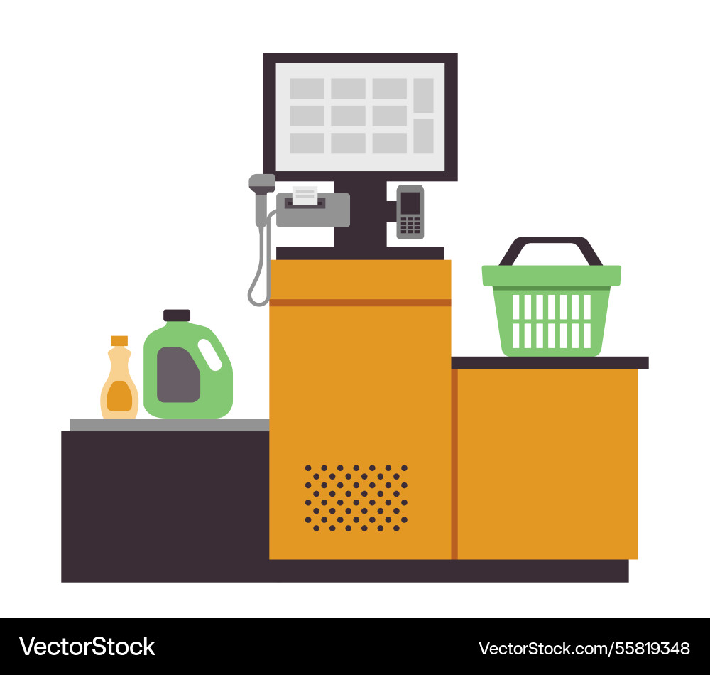 Self-checkout machine in store Royalty Free Vector Image