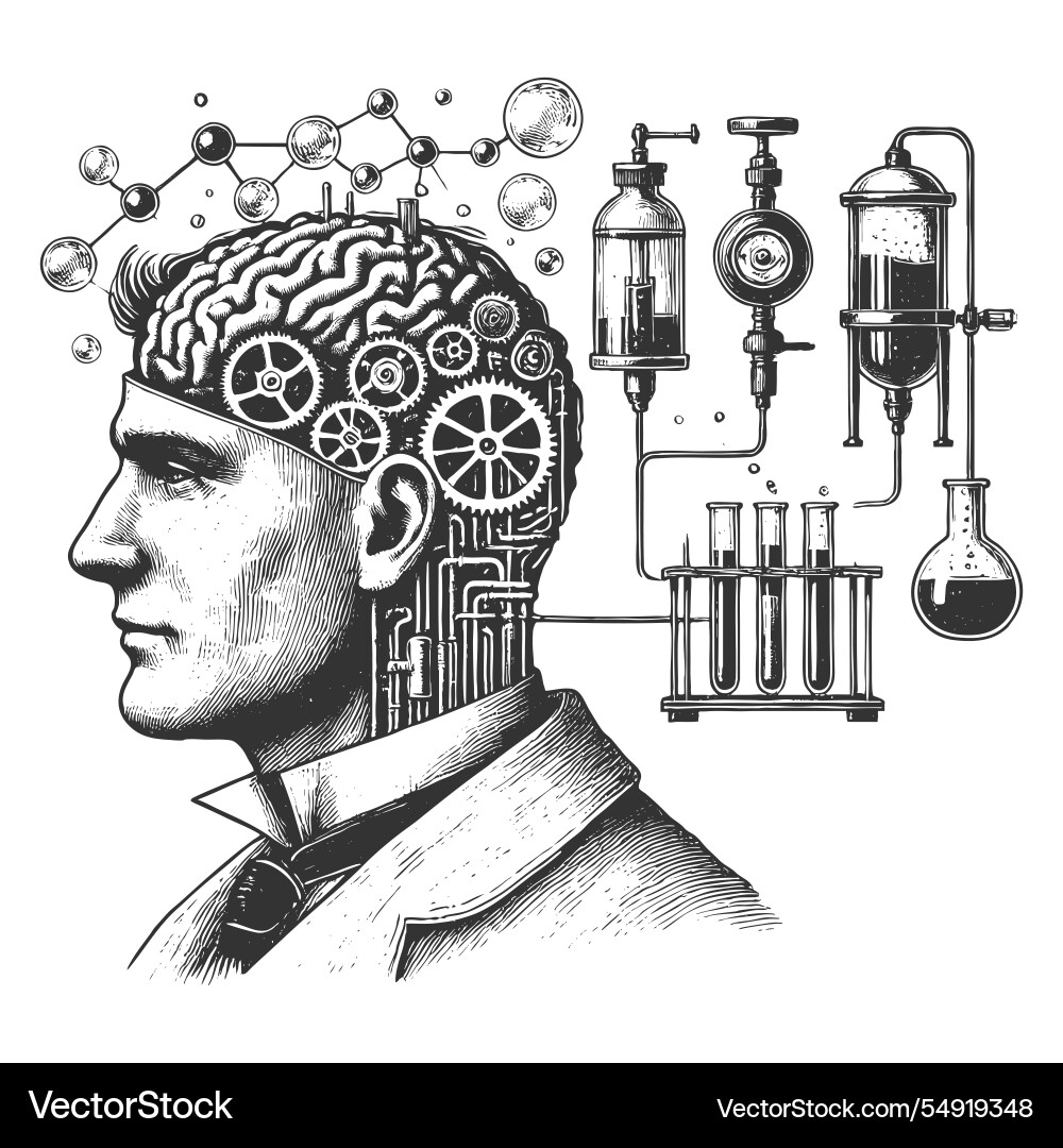 Steampunk brain and science Royalty Free Vector Image