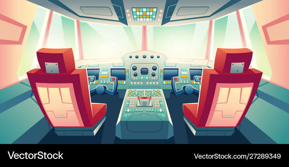 Modern business jet cockpit cartoon Royalty Free Vector