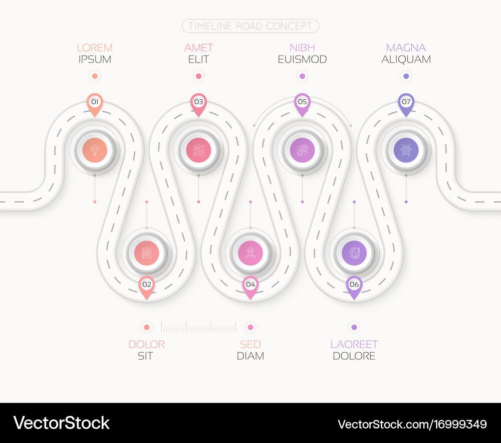 Navigation map infographic 7 steps timeline Vector Image