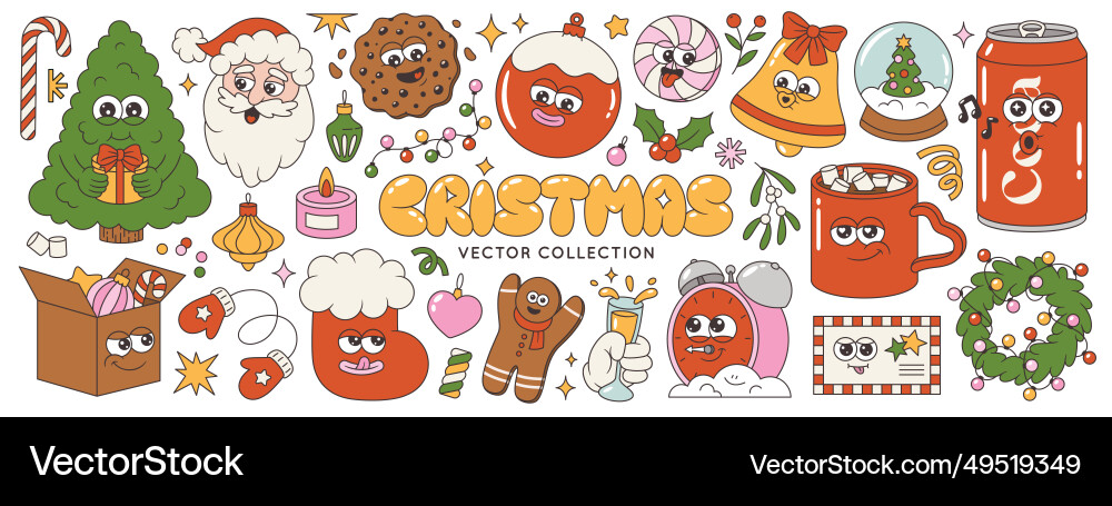 Retro Christmas Sticker Pack Royalty Free Vector Image