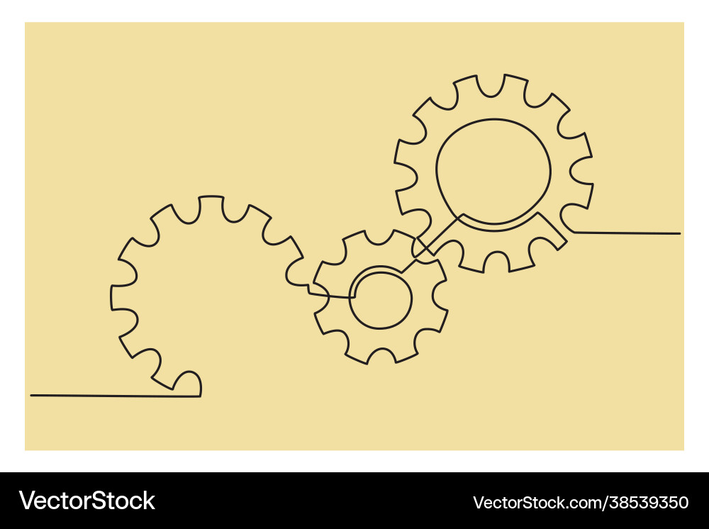 Continuous line drawing gears wheel Royalty Free Vector