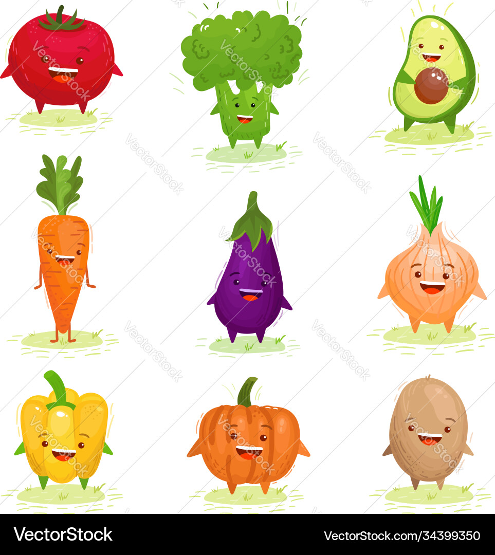 Cute kawaii vegetables set Royalty Free Vector Image