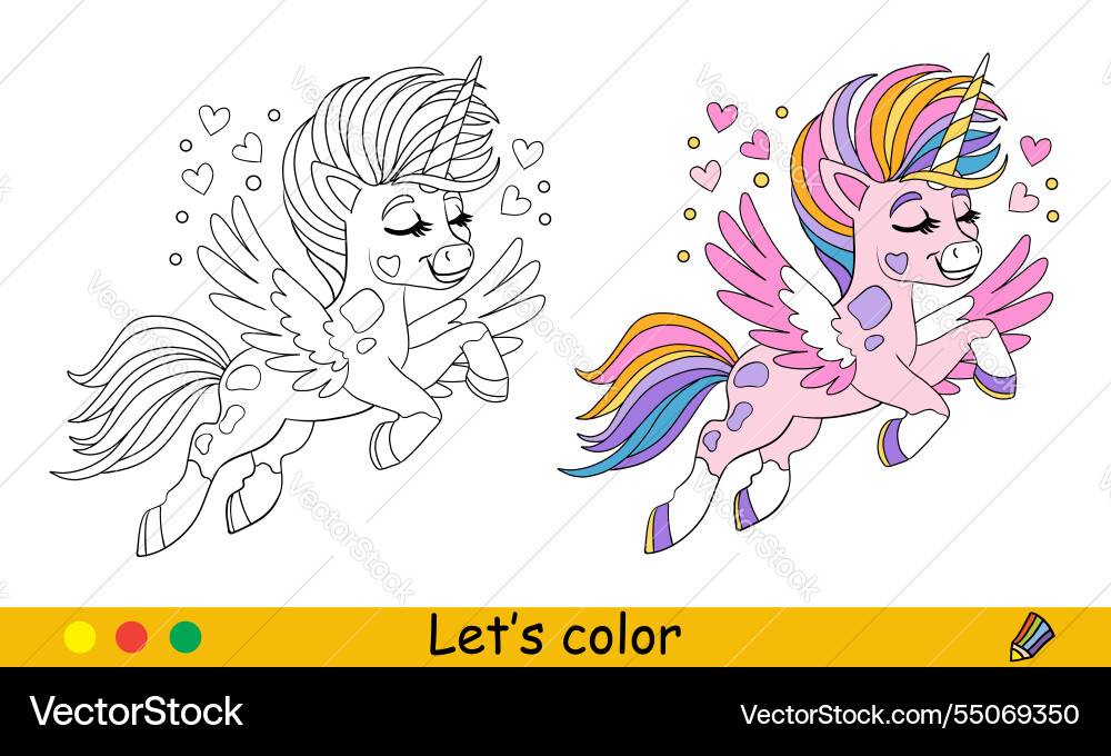 Cute pink unicorn coloring page Royalty Free Vector Image