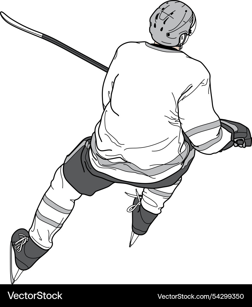 Hockey player back skater from above Royalty Free Vector