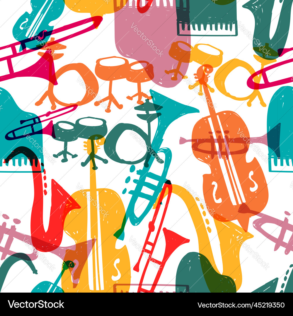 Jazz music instrument doodle seamless pattern Vector Image