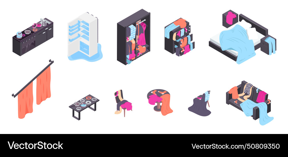 Messy room icons set Royalty Free Vector Image
