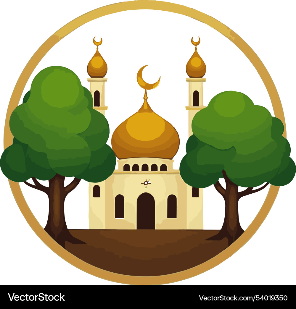 Mosque building logo design with river and trees Vector Image