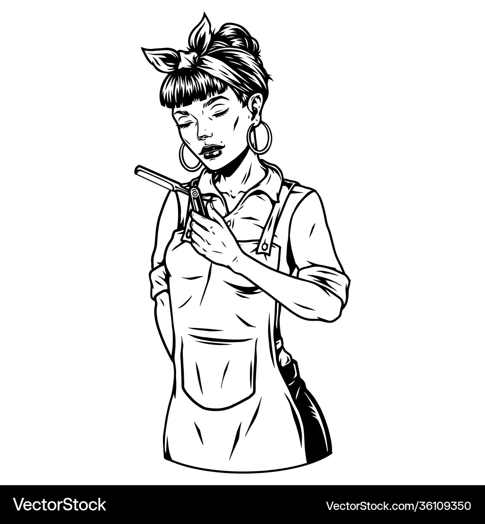 Pretty female barber with closed eyes Royalty Free Vector