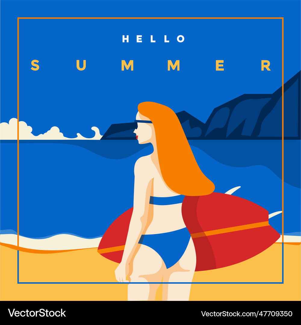 Retro summer background flat design time 7 Vector Image