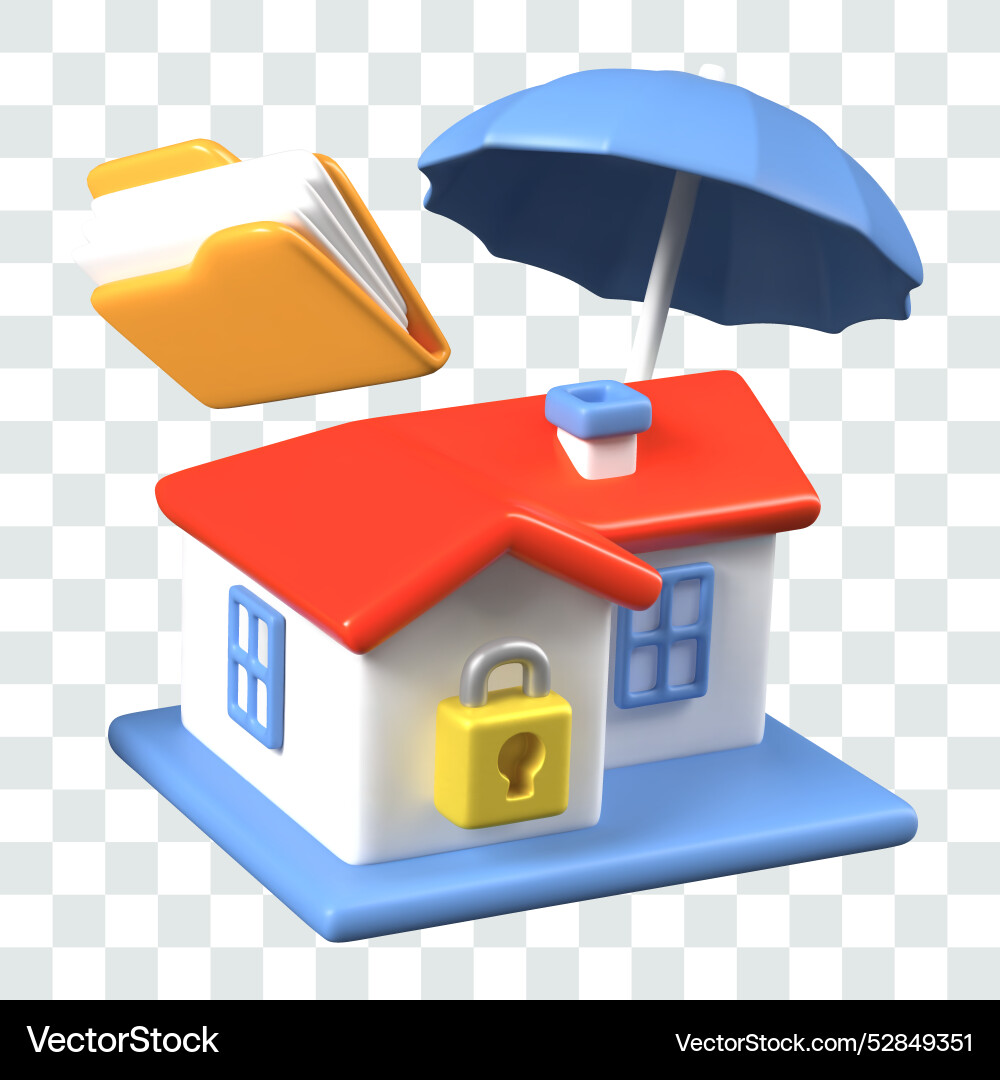 3d cottage with lock folder documents Royalty Free Vector