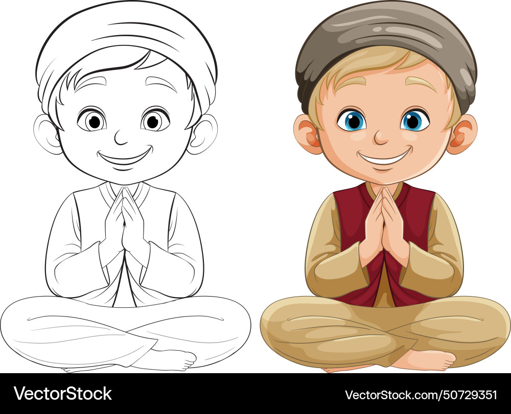 A young boy praying with smile Royalty Free Vector Image