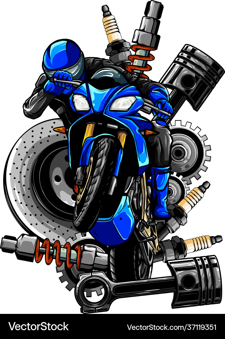 Blue motorbike with spares Royalty Free Vector Image