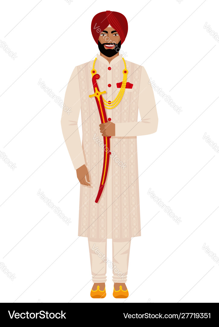 Indian Groom in Sherwani Royalty Free Vector Image