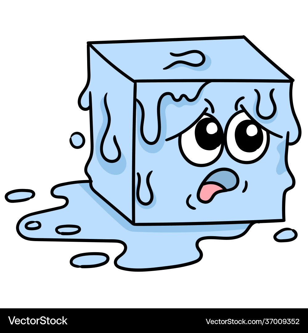 A block ice melting with cartoon face Royalty Free Vector
