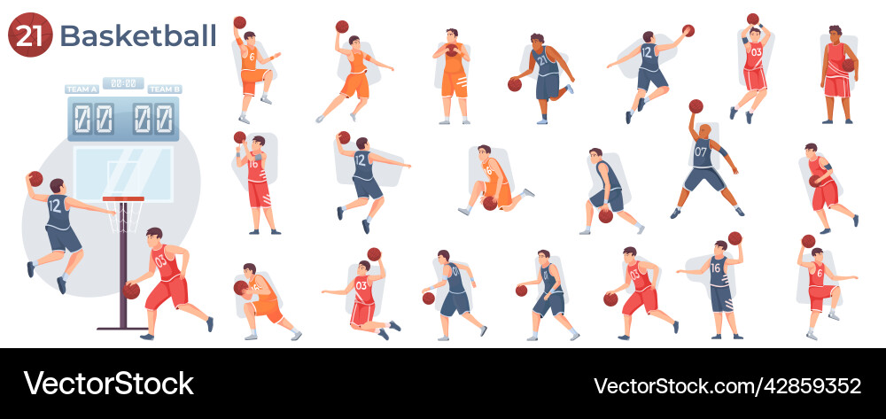 Basketball composition collection Royalty Free Vector Image