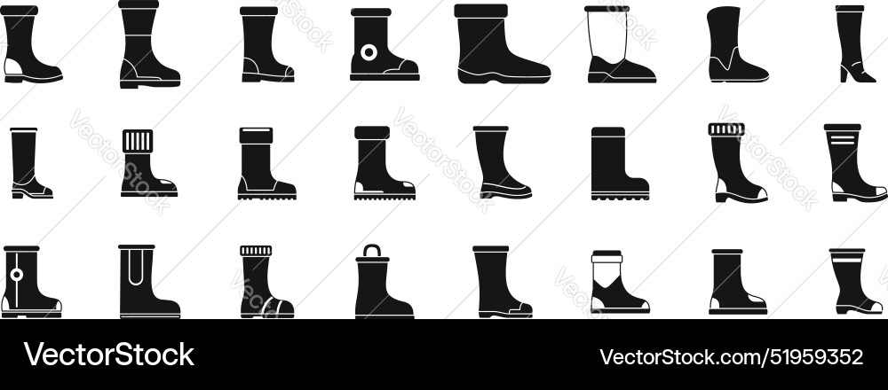 Boots icons set rubber showing Royalty Free Vector Image