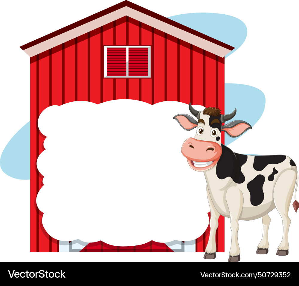 Cartoon cow standing next to a barn with space Vector Image