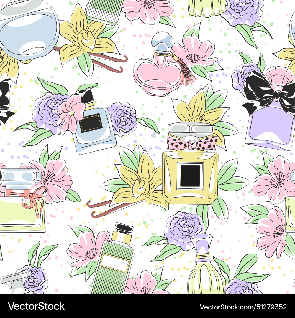Perfume glass flasks seamless pattern repeated Vector Image