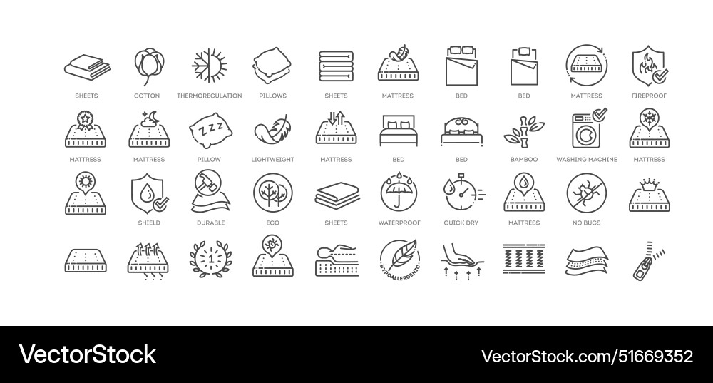 Set of outline bedding icons Royalty Free Vector Image