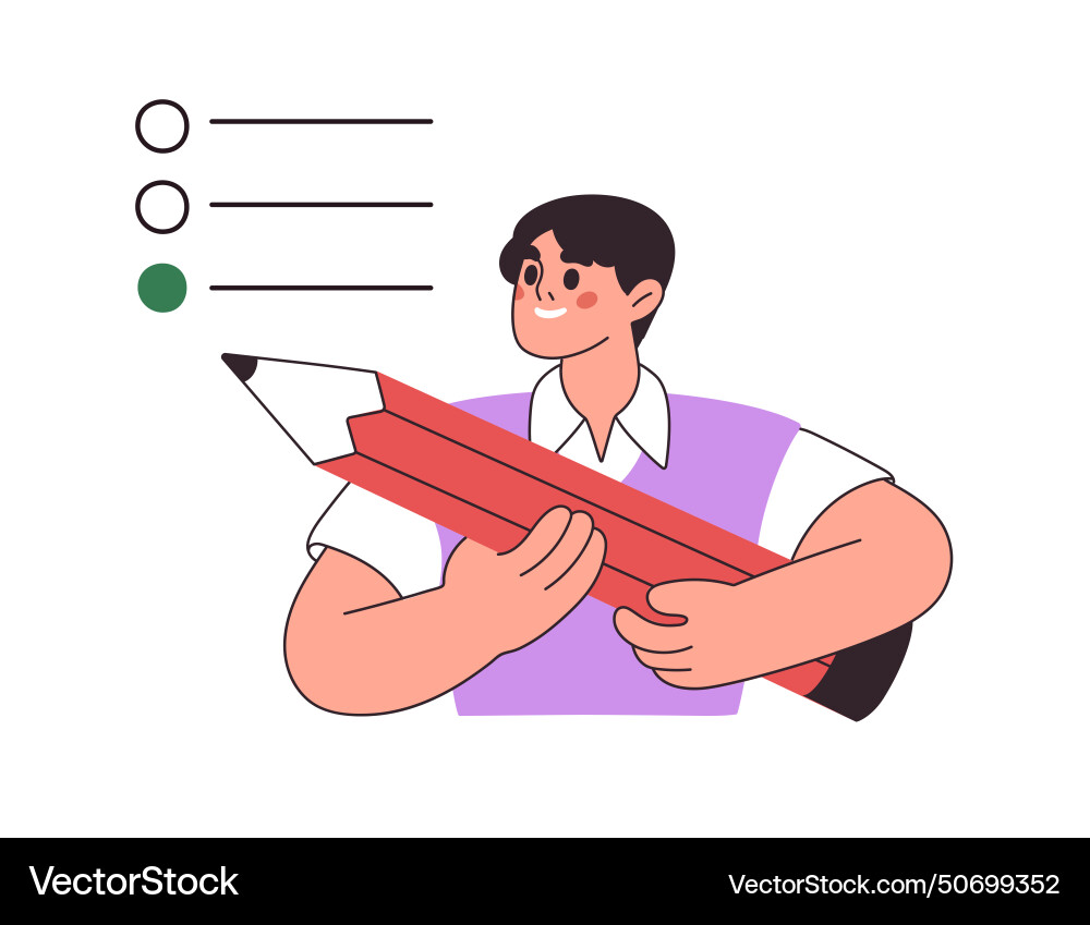 Student choosing marking correct answer in test Vector Image