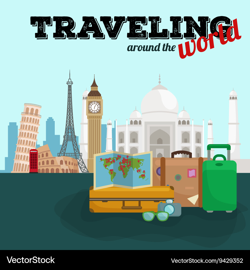 Travel around the world poster tourism Royalty Free Vector