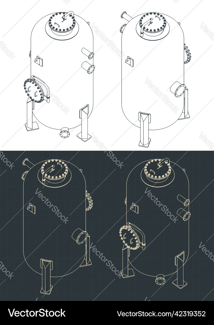 Vertical pressure tank isometric blueprints Vector Image