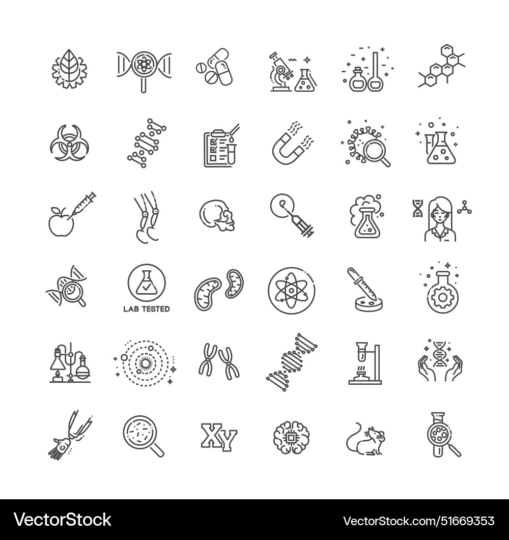 Bioengineering outline icons linear dot style Vector Image